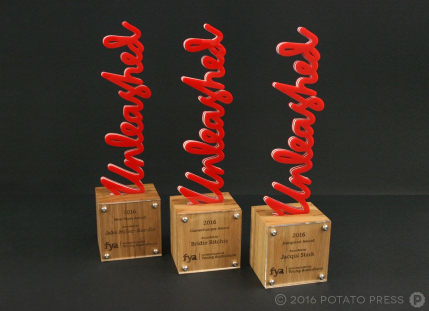 FYA Unleashed - Custom Acrylic and Timber Awards - Potato Press